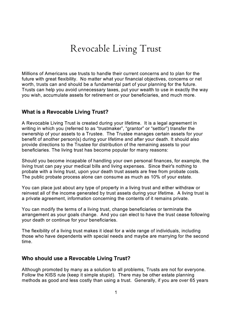 Fillable Online Millions of Americans use trusts to handle their ...