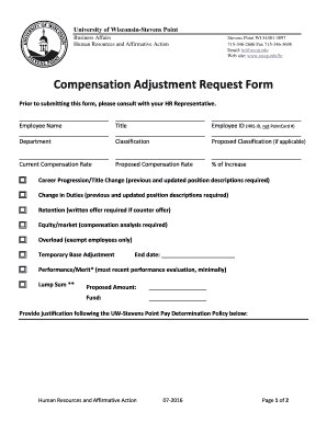Fillable Online uwsp Compensation Adjustment Request Form - UWSP Fax ...