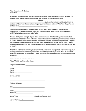 Fillable Online Rider Amendment To Contract Juda Myers This rider is ...