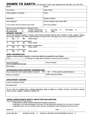 Fillable Online Down to Earth Application - dtearth.com.au Fax Email ...