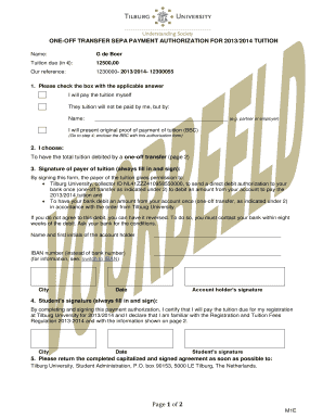 Fillable Online tilburguniversity ONE-OFF TRANSFER SEPA PAYMENT ...