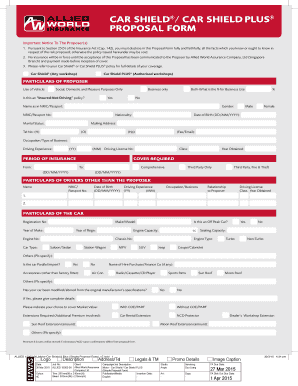 Fillable Online CAR SHIELD / CAR SHIELD PLUS PROPOSAL FORM Fax Email ...