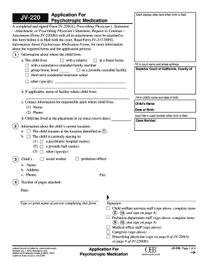 Fillable Online JV-220 Application For Psychotropic Medication ...