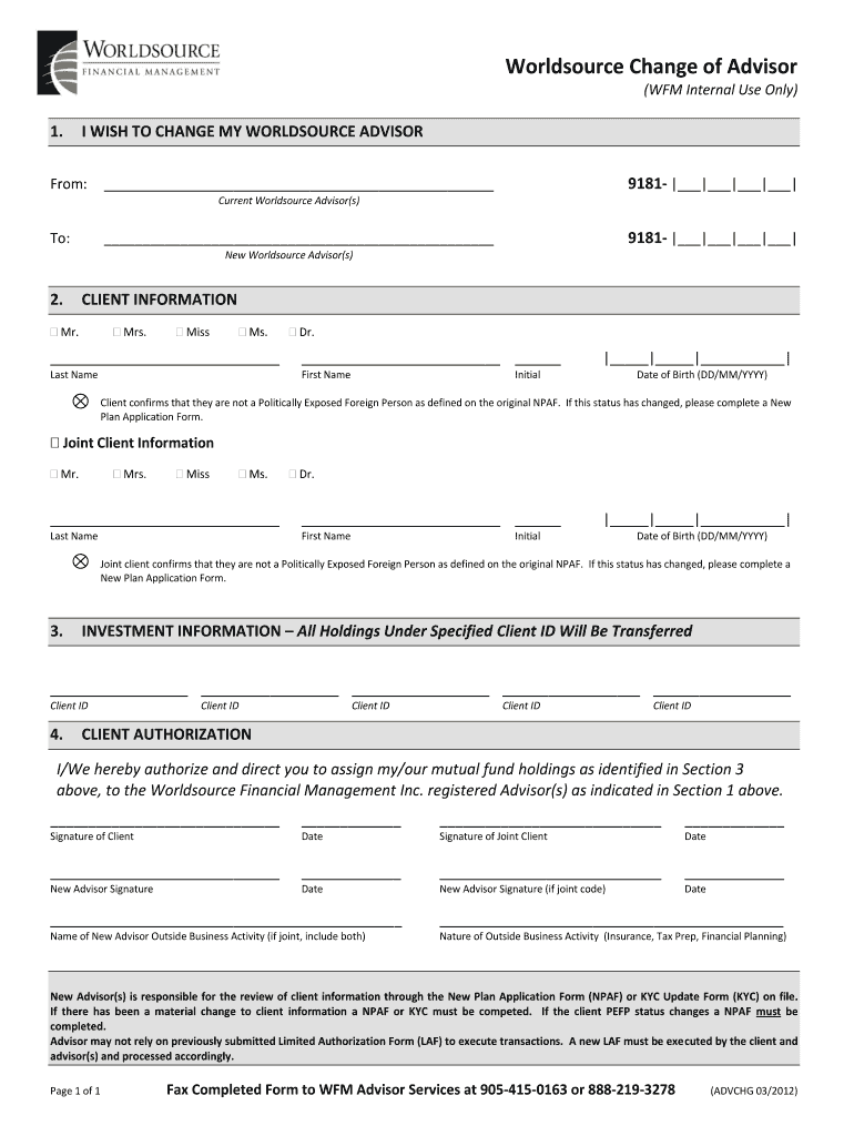 Fillable Online WFM Change of Advisor Final .docx Fax Email Print ...