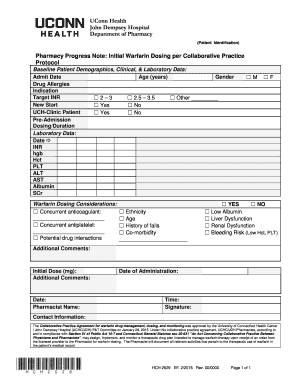 Fillable Online Pharmacy Progress Note: Initial Warfarin Dosing per ...