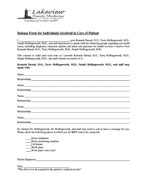 Fillable Online release form for individuals involved in patient care ...