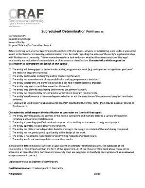 Fillable Online northeastern Subrecipient Determination Form ...