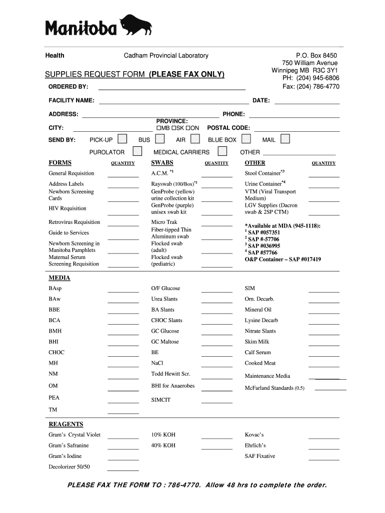 Fillable Online Cadham Provincial Laboratory Fax Email Print - pdfFiller