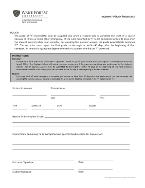 Fillable Online graduate wfu INCOMPLETE GRADE PROCEDURES Fax Email ...