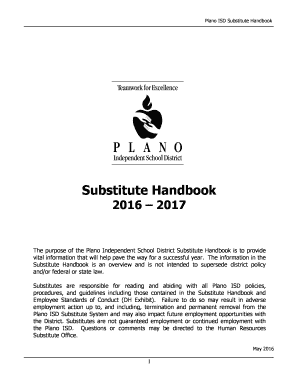 Fillable Online pisd Substitute Handbook - Plano ISD - pisd Fax Email Print - pdfFiller