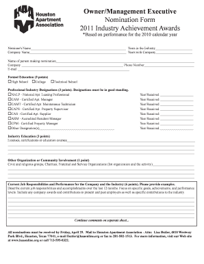Fillable Online Owner/Management Executive Nomination Form 2011 ...