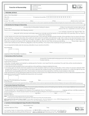 Fillable Online Transfer of Ownership - HDFC Life Fax Email Print ...