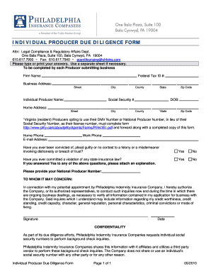 Fillable Online INDIVIDUAL PRODUCER DUE DILIGENCE FORM Fax Email Print ...