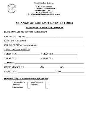Fillable Online CHANGE OF CONTACT DETAILS FORM - UnitingCare... Fax ...