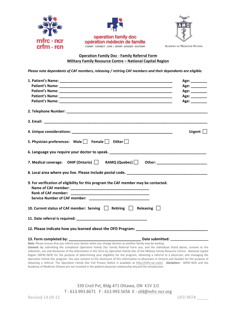 Fillable Online Family Referral Form (PDF) - Military Family Resource ...