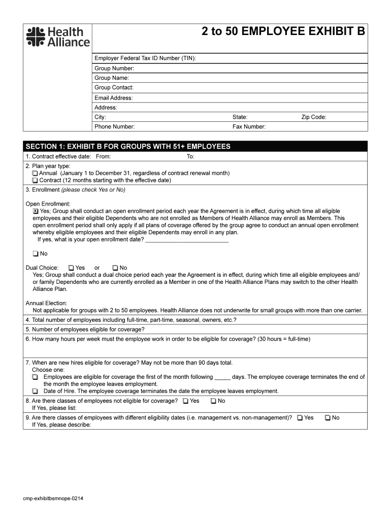 Fillable Online 2 to 50 EMPLOYEE EXHIBIT B - Rogers Benefit Group Fax ...