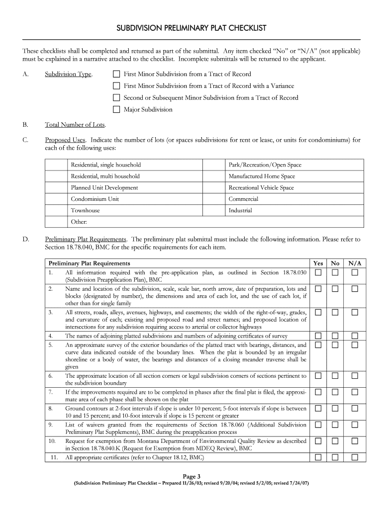 Fillable Online preliminary plat checklist.doc Fax Email Print - pdfFiller