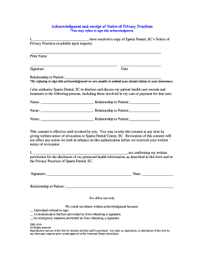 Fillable Online Acknowledgment and receipt of Notice of Privacy ...