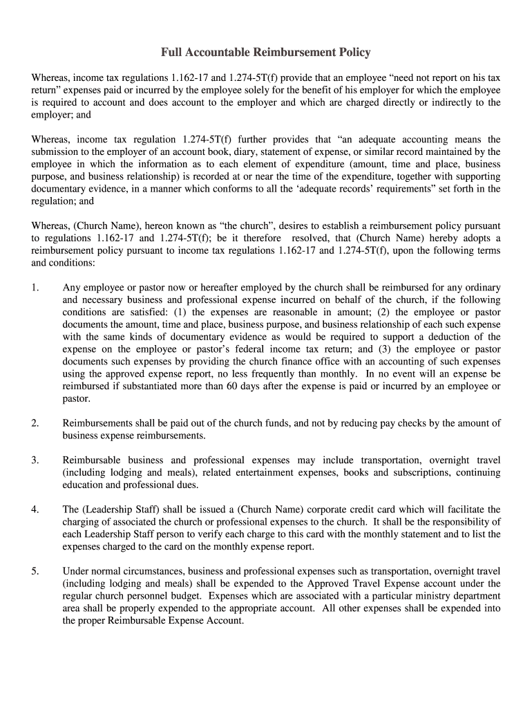 Fillable Online pghpresbytery SAMPLE Church Accountable Reimbursement ...