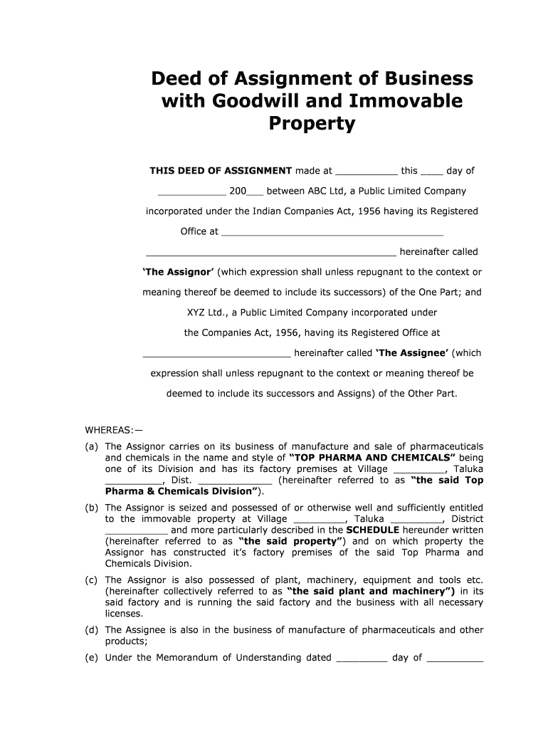 Fillable Online Deed of Assignment of Business Fax Email Print - pdfFiller