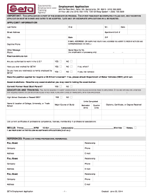 Fillable Online seta Employment Applicat ion - Sacramento Employment ...