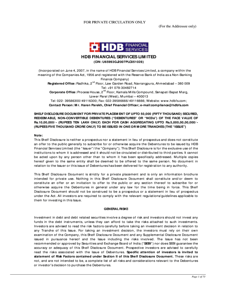 Fillable Online HDB Draft Shelf Disclosure Document 2 08.06.16 Fax ...