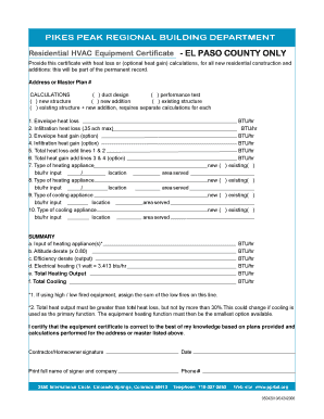 Fillable Online pprbd Residential HVAC Equipment Certificate - EL PASO ...