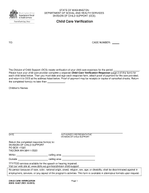Fillable Online The Division of Child Support (DCS) needs verification ...
