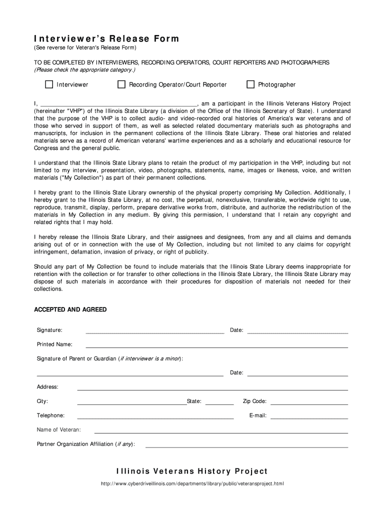Fillable Online Illinois VHP Interviewer's Release Form Fax Email Print ...