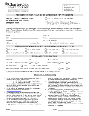 Fillable Online charteroak Veterans Educational Benefits Authorization Request Form - charteroak ...
