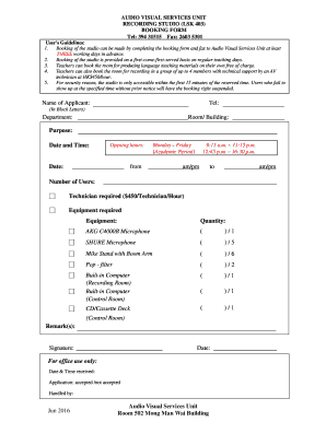 Fillable Online avsu cuhk edu Recording room booking form (revised 23 ...