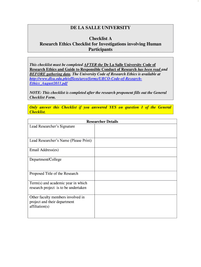 Fillable Online dlsu edu Checklist A Fax Email Print - pdfFiller