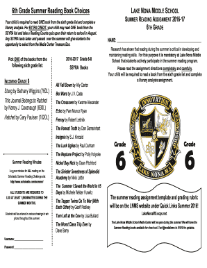 Fillable Online ocps 6th Grade Summer Reading Book Choices LAKE NONA ...