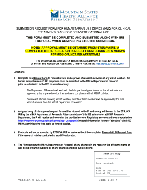 Fillable Online SUBMISSION REQUEST FORM FOR HUMANITARIAN USE DEVICE ...