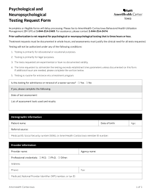 Fillable Online Psychological and Neuropsychological Testing Request ...
