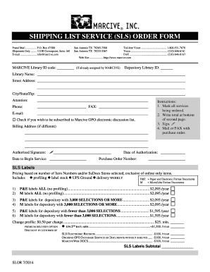 Fillable Online SHIPPING LIST SERVICE (SLS) ORDER FORM Fax Email Print ...
