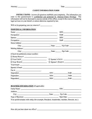 Fillable Online Client Information Form - LINZY & THIGPEN Fax Email ...
