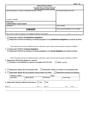 Fillable Online uscg NAME AND ADDRESS OF ATTORNEY OR RESPONDENT WITHOUT ...