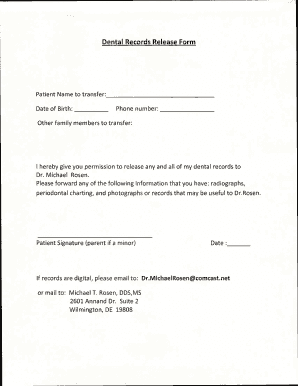 Fillable Online Dental Records Release Form - Dr. Michael Rosen Fax ...