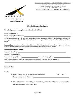 Fillable Online Physical Inspection Checklist Form - 2016.doc Fax Email ...