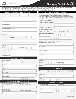 Fillable Online transport wa gov Change of Vehicle Details (Change of ...