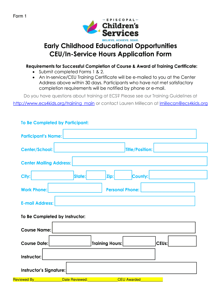 Fillable Online Early Childhood Educational Opportunities CEU/In-Service ... Fax Email Print ...
