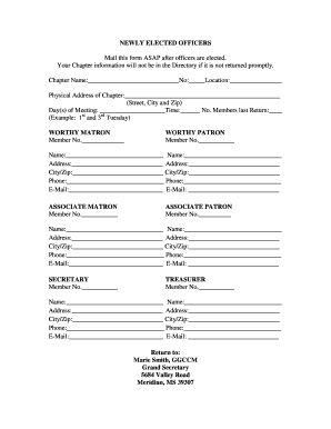 Fillable Online NEWLY ELECTED OFFICERS - msgrandchapter.com Fax Email ...