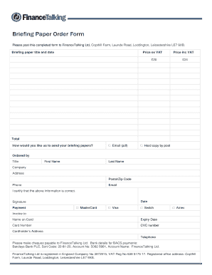 Fillable Online Briefing Paper Order Form - financetalking.com Fax ...