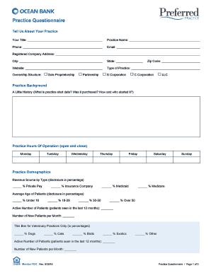 Fillable Online Practice Questionnaire - Ocean Bank Fax Email Print ...
