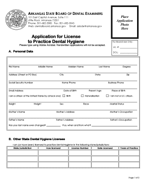 Fillable Online Dental Hygiene License by Examination Application Fax ...
