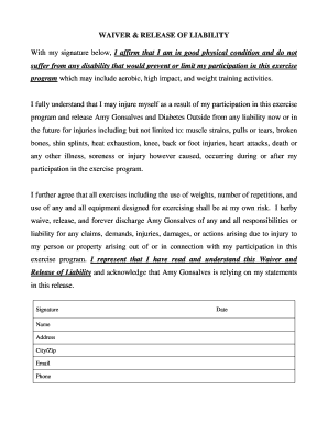 Fillable Online WAIVER & RELEASE OF LIABILITY With my ... - Diabetes ...