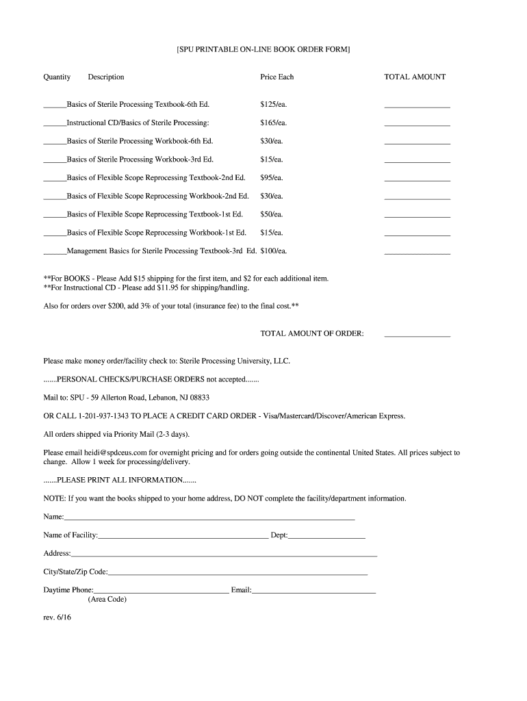 Fillable Online SPU PRINTABLE ON-LINE BOOK ORDER FORM Fax Email Print - pdfFiller
