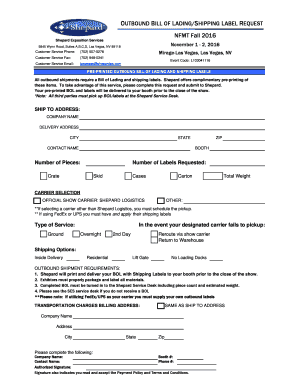 Fillable Online OUTBOUND BILL OF LADING/SHIPPING LABEL REQUEST Fax Email Print - pdfFiller