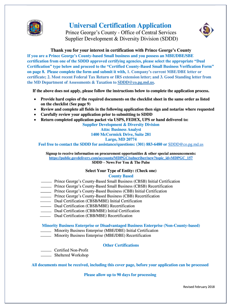 Universal Certification Application - Prince George's County ...